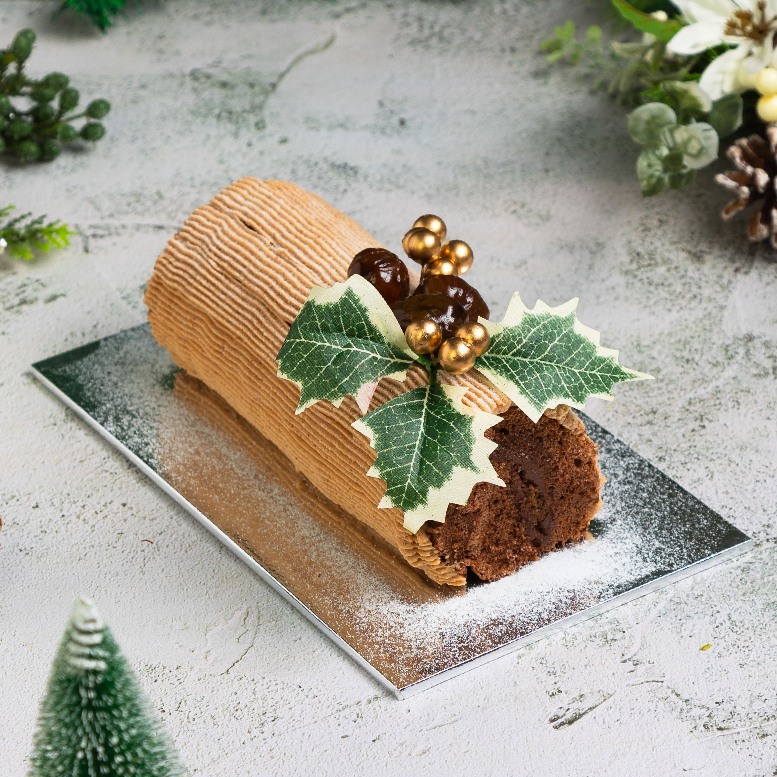 Chocolate Chestnut Log Cake | Baker's Brew Baking Classes